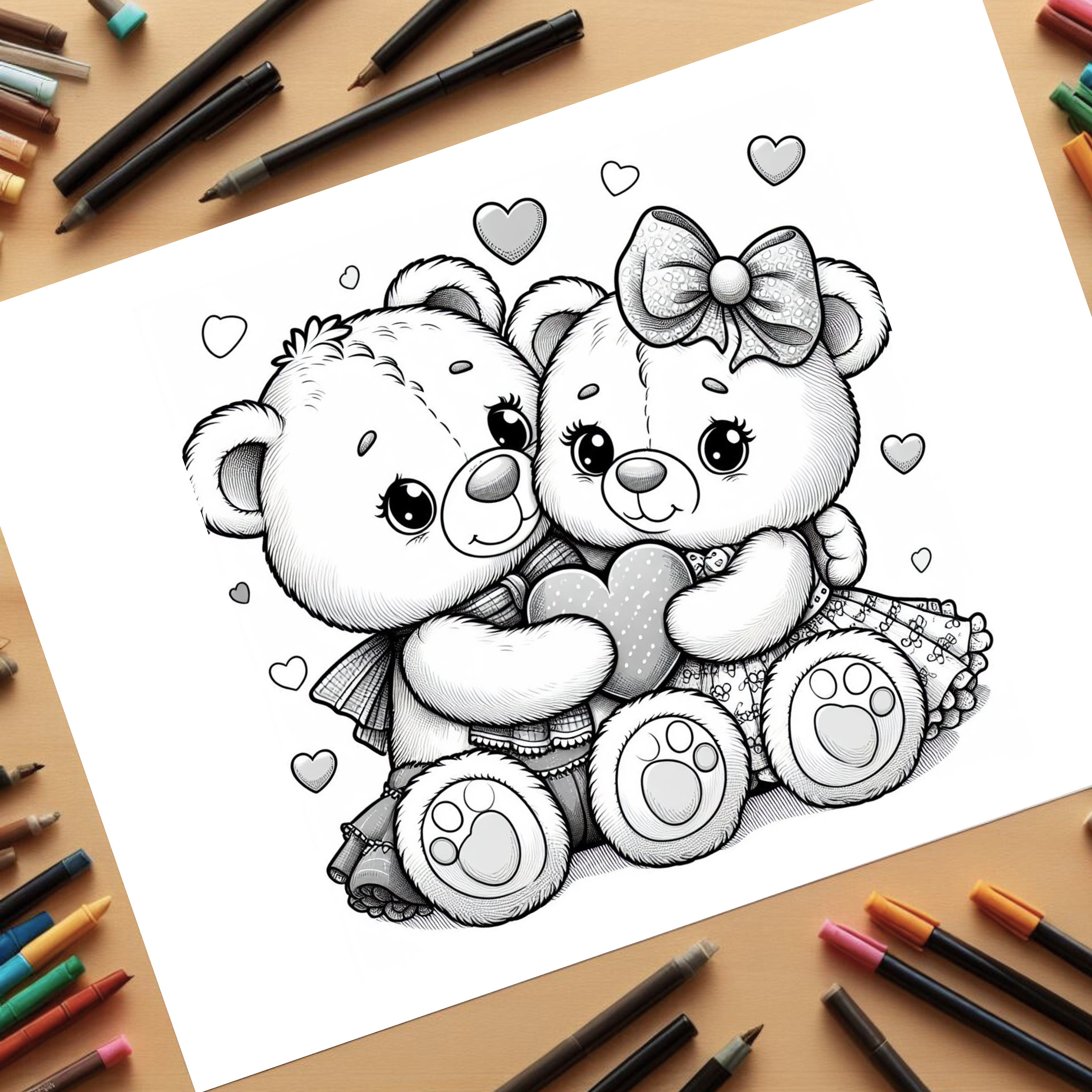 Teddy Bears in Love COLOURING PAGES 25 Printable Coloring Pages, Cute ...
