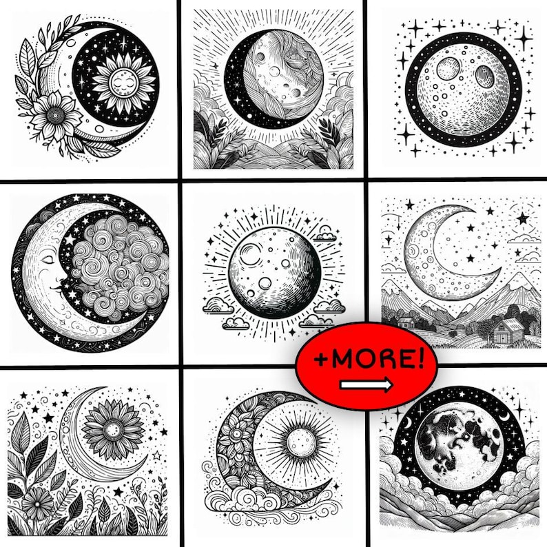 Moon COLOURING PAGES 26 Printable Coloring Pages, Mindful, Relaxing ...