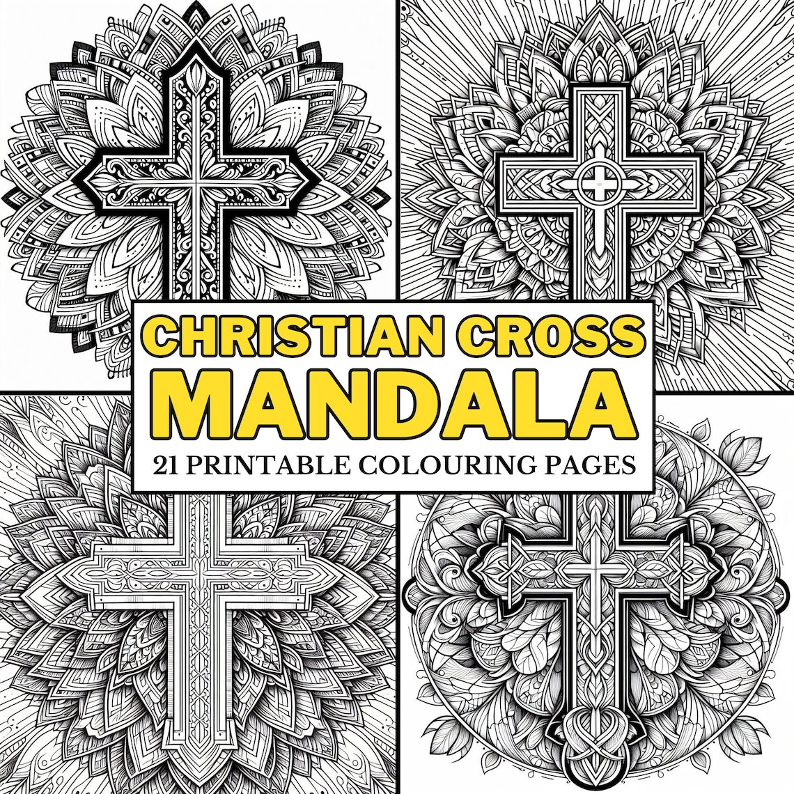 Christian Cross Mandala COLOURING PAGES 21 Printable Coloring Pages ...