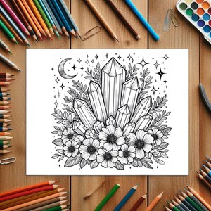 Flower Crystals COLOURING PAGES 31 Magic Spiritual, Astrology Whimsical ...