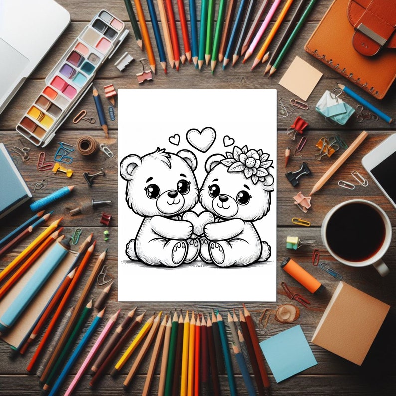 Teddy Bears in Love COLOURING PAGES 25 Printable Coloring Pages, Cute ...