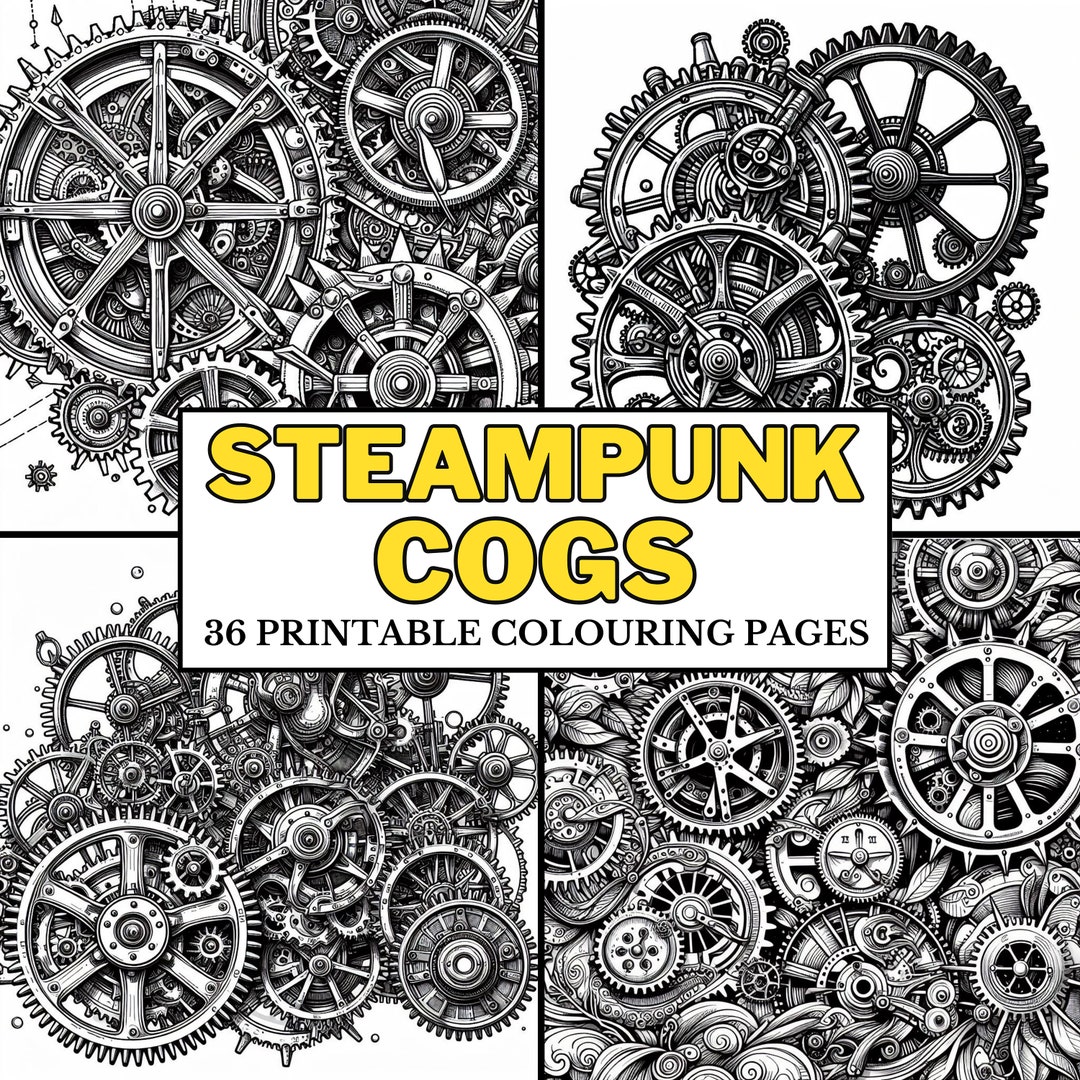 Steampunk Cogs COLOURING PAGES 36 Printable Coloring Pages, Science ...