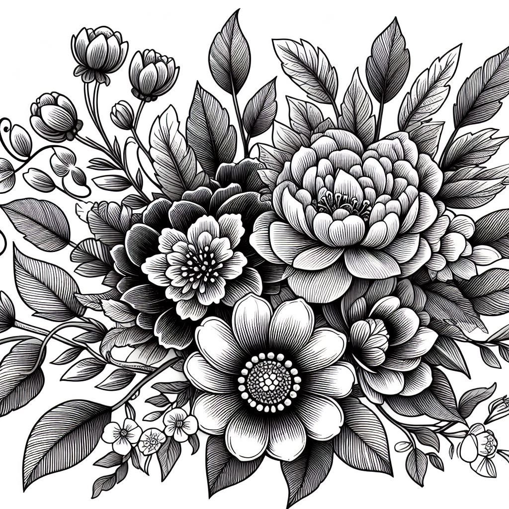 Retro Flowers COLOURING PAGES 250 Printable Coloring Pages, Valentine's ...