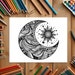 Zentangle Moon COLOURING PAGES 42 Printable Coloring Pages, Mindful ...