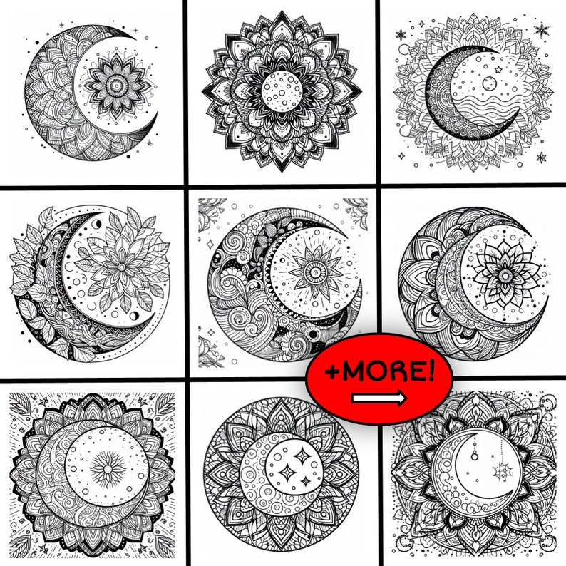 Moon Mandala COLOURING PAGES 41 Printable Coloring Pages, Mindful ...