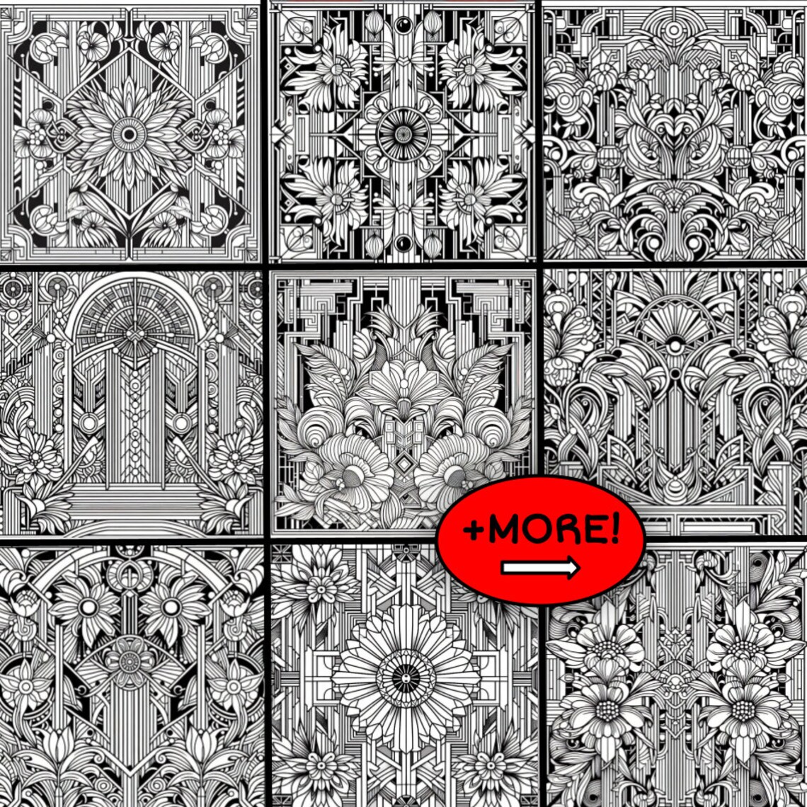 Art Deco COLOURING PAGES 39 Printable Coloring Pages, Vintage, Retro ...