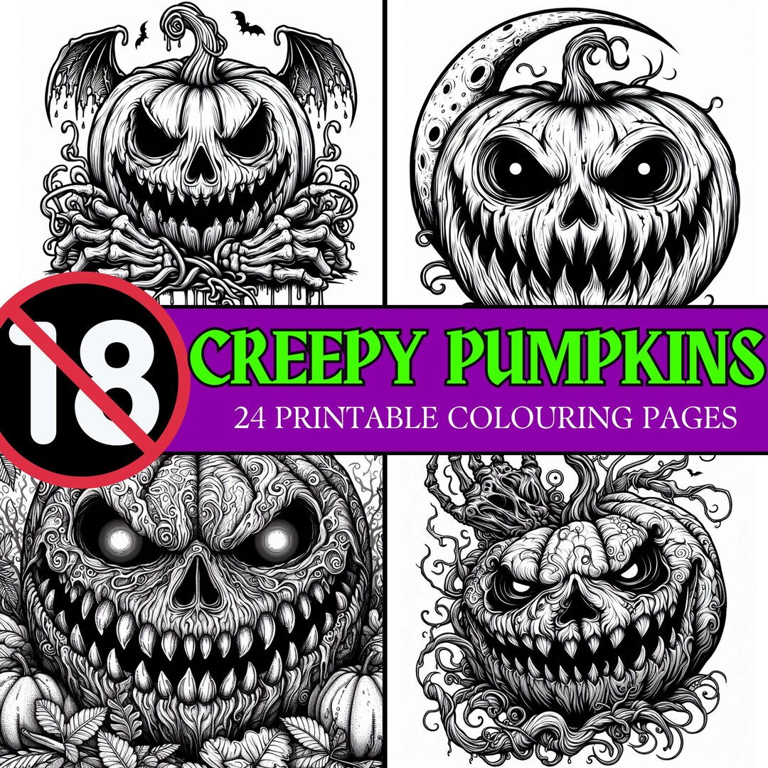 CREEPY Halloween Pumpkins COLOURING PAGES 24 Printable Coloring Pages ...