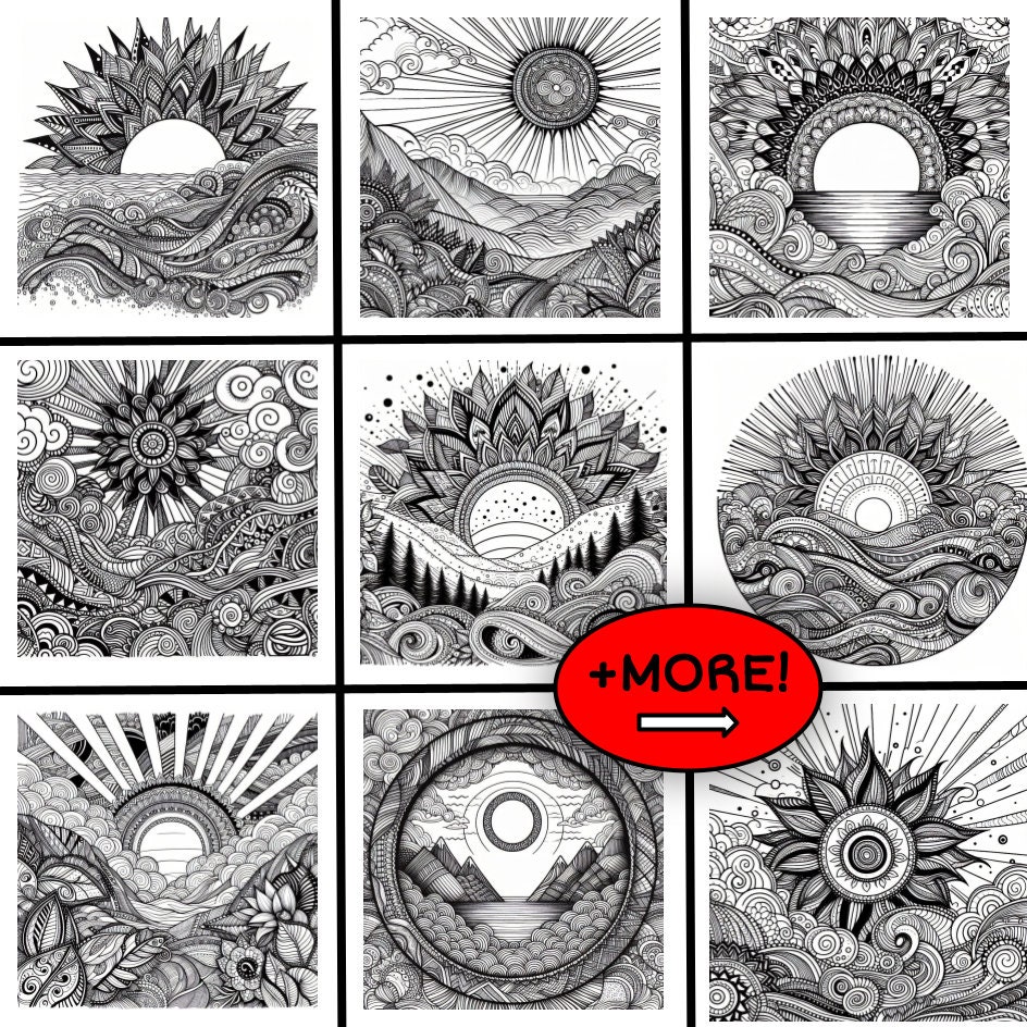 Zentangle Sunrise COLOURING PAGES, 32 Printable Coloring Pages, Mindful ...