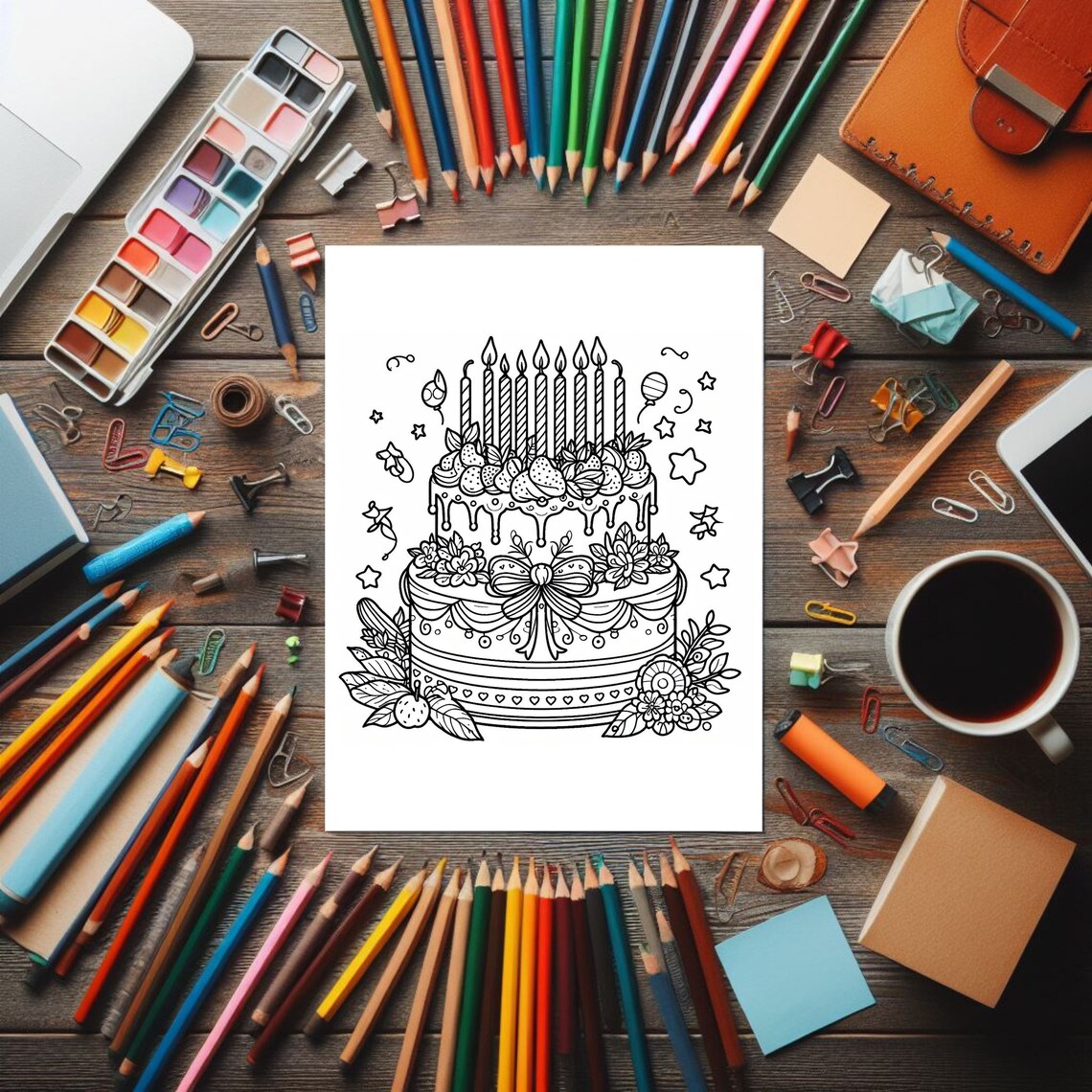 Birthday Cake COLOURING PAGES, 34 Printable Coloring Pages, Mindful ...