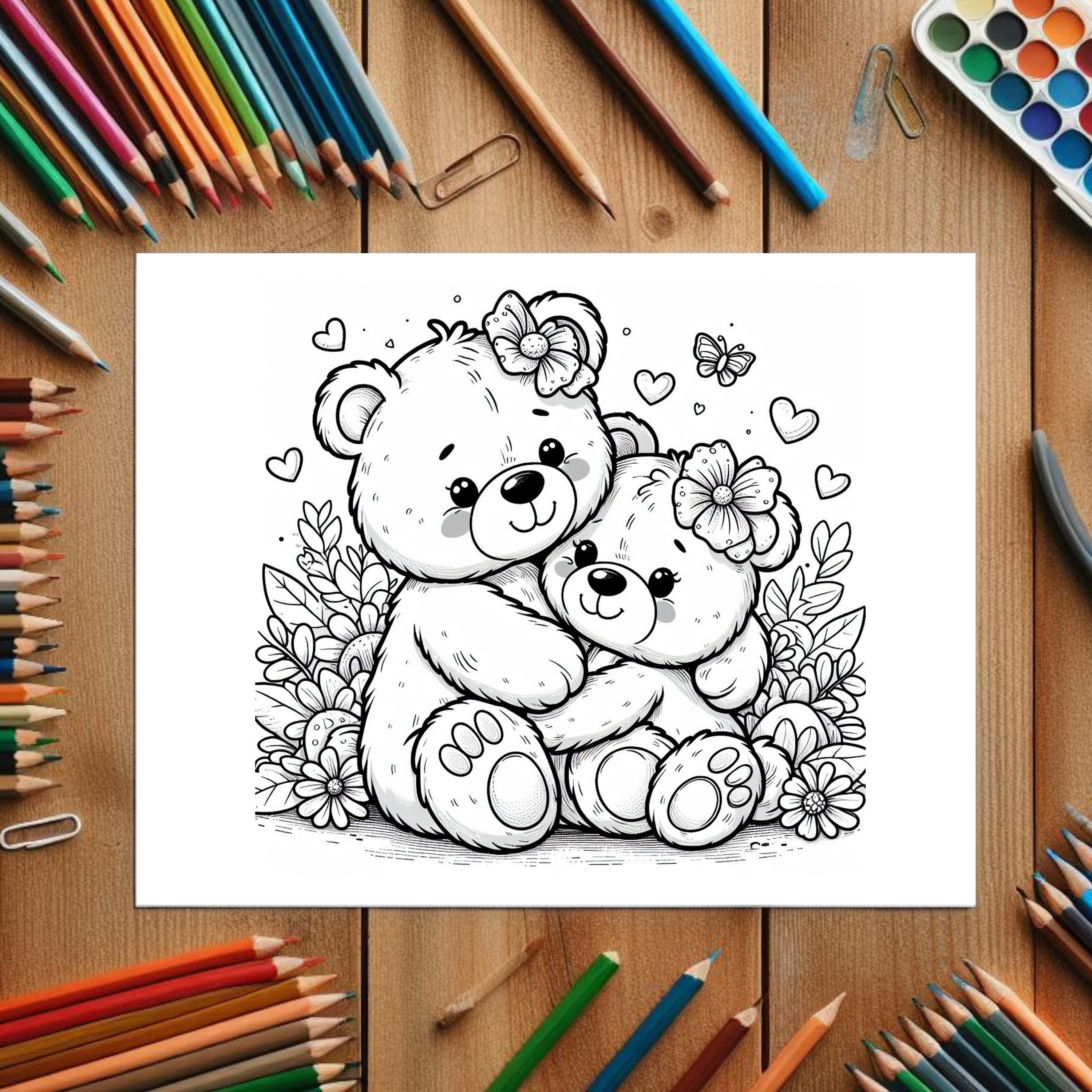 Teddy Bears in Love COLOURING PAGES 25 Printable Coloring Pages, Cute ...