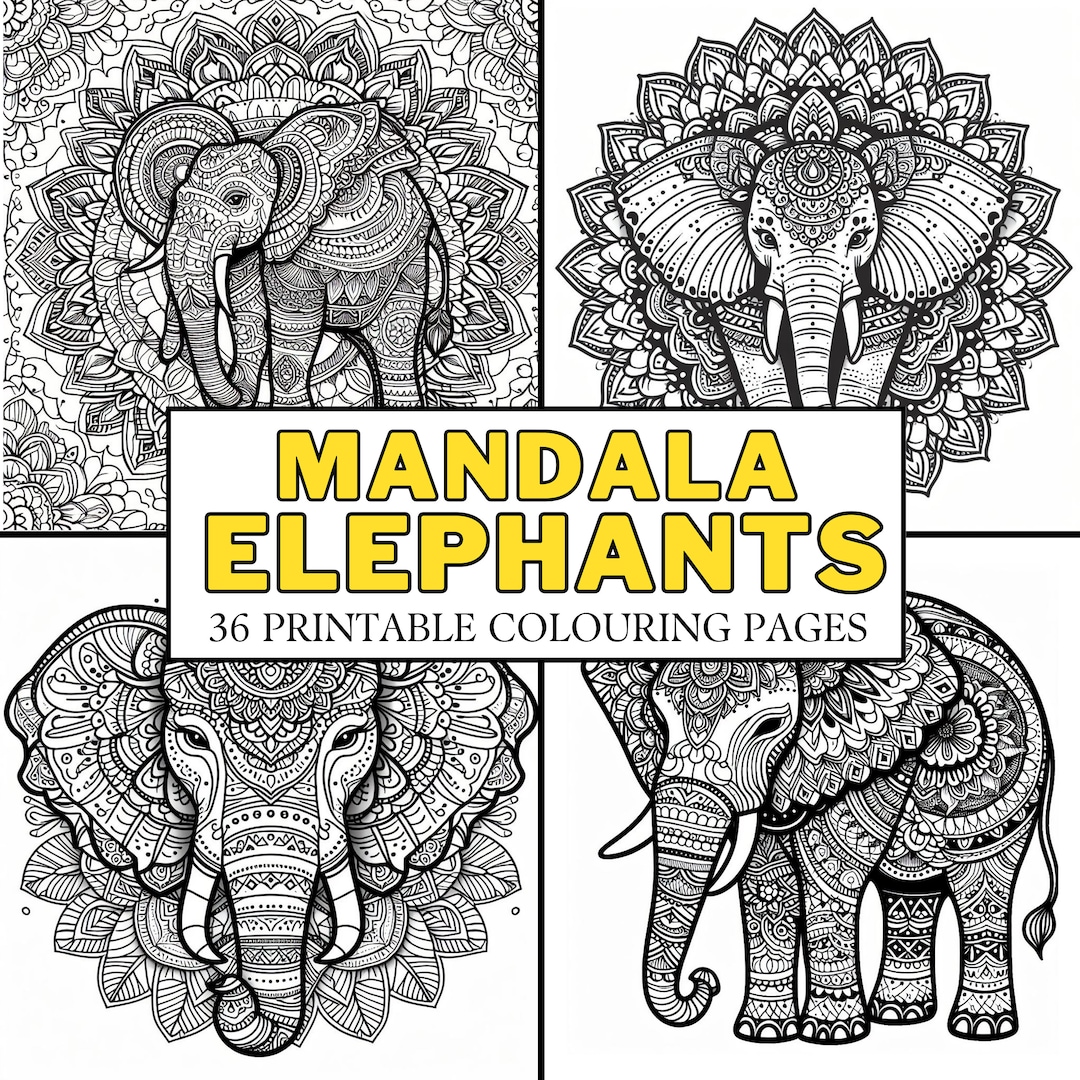 Mandala Elephants COLOURING PAGES 36 Printable Coloring Pages, Mindful ...