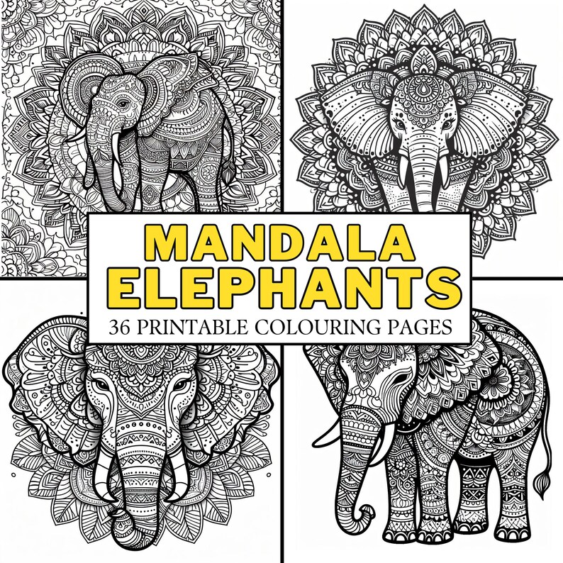 Mandala Elephants COLOURING PAGES 36 Printable Coloring Pages, Mindful ...