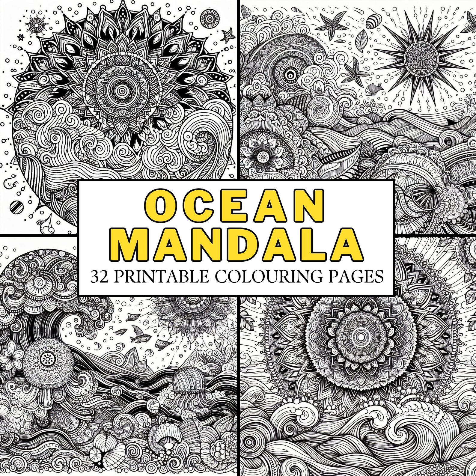 Ocean Mandala COLOURING PAGES 32 Printable Coloring Pages, Relaxation ...