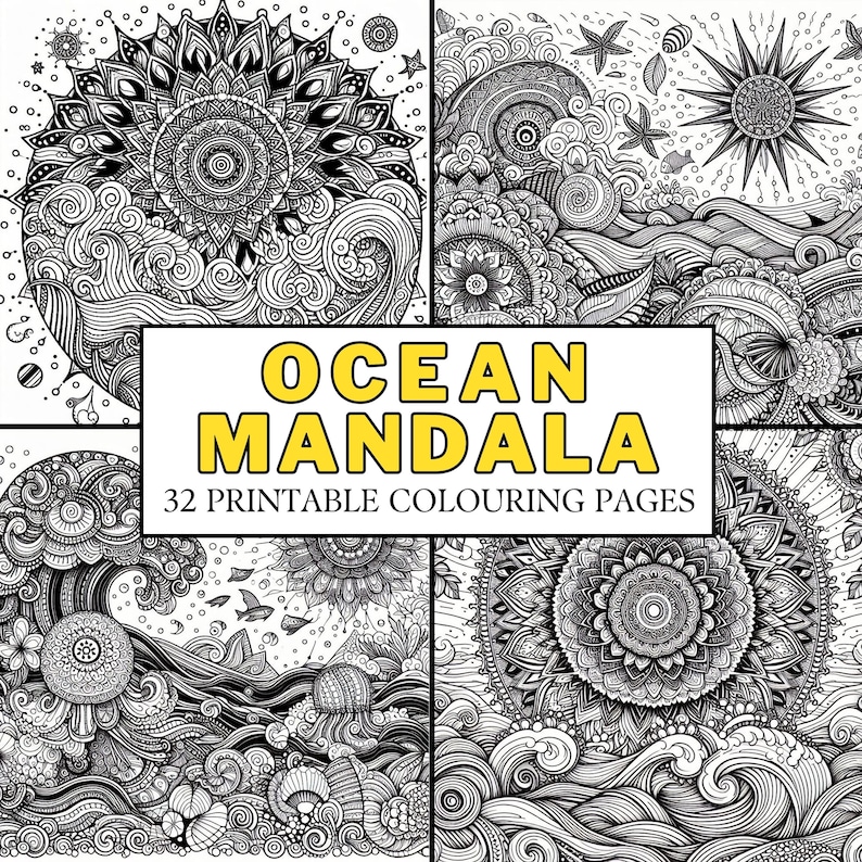 Ocean Mandala COLOURING PAGES 32 Printable Coloring Pages, Relaxation ...
