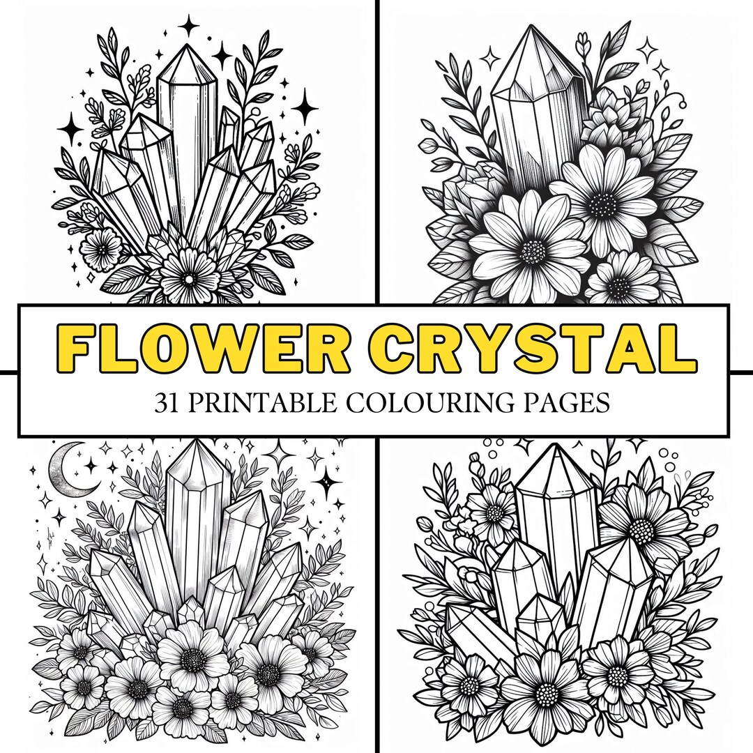 Flower Crystals COLOURING PAGES 31 Magic Spiritual, Astrology Whimsical ...