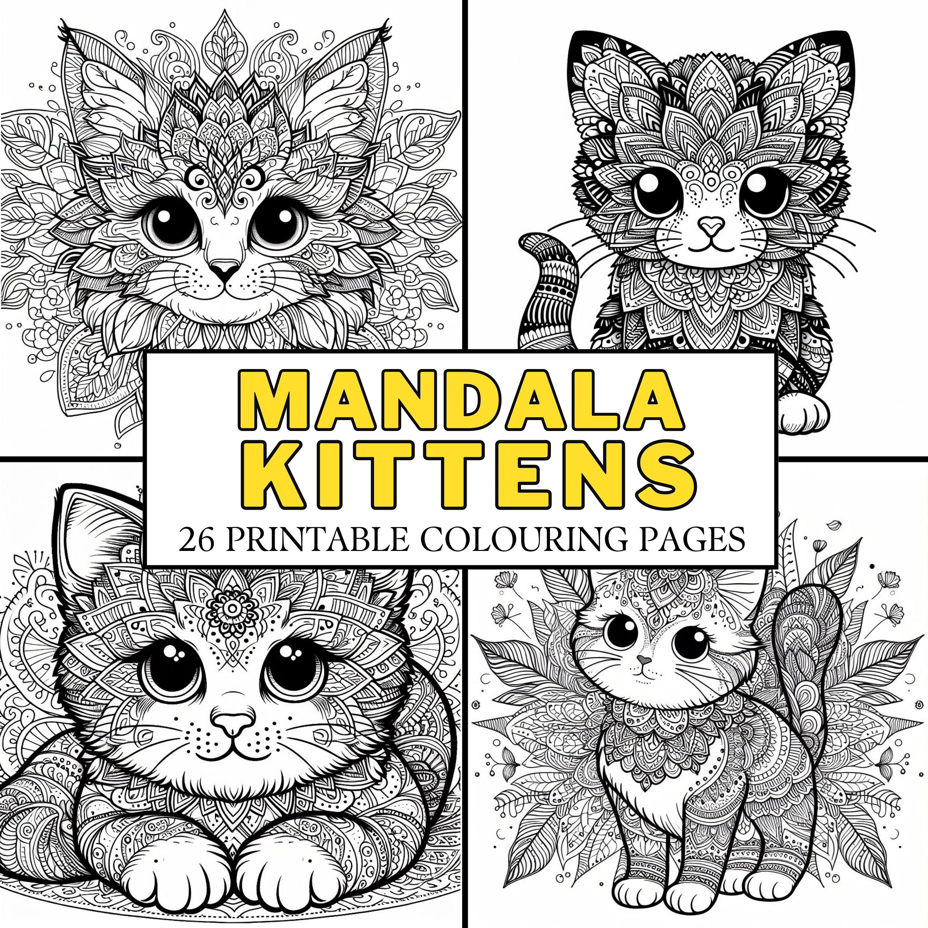 Mandala Kittens COLOURING PAGES 26 Printable Coloring Pages, Mindful ...