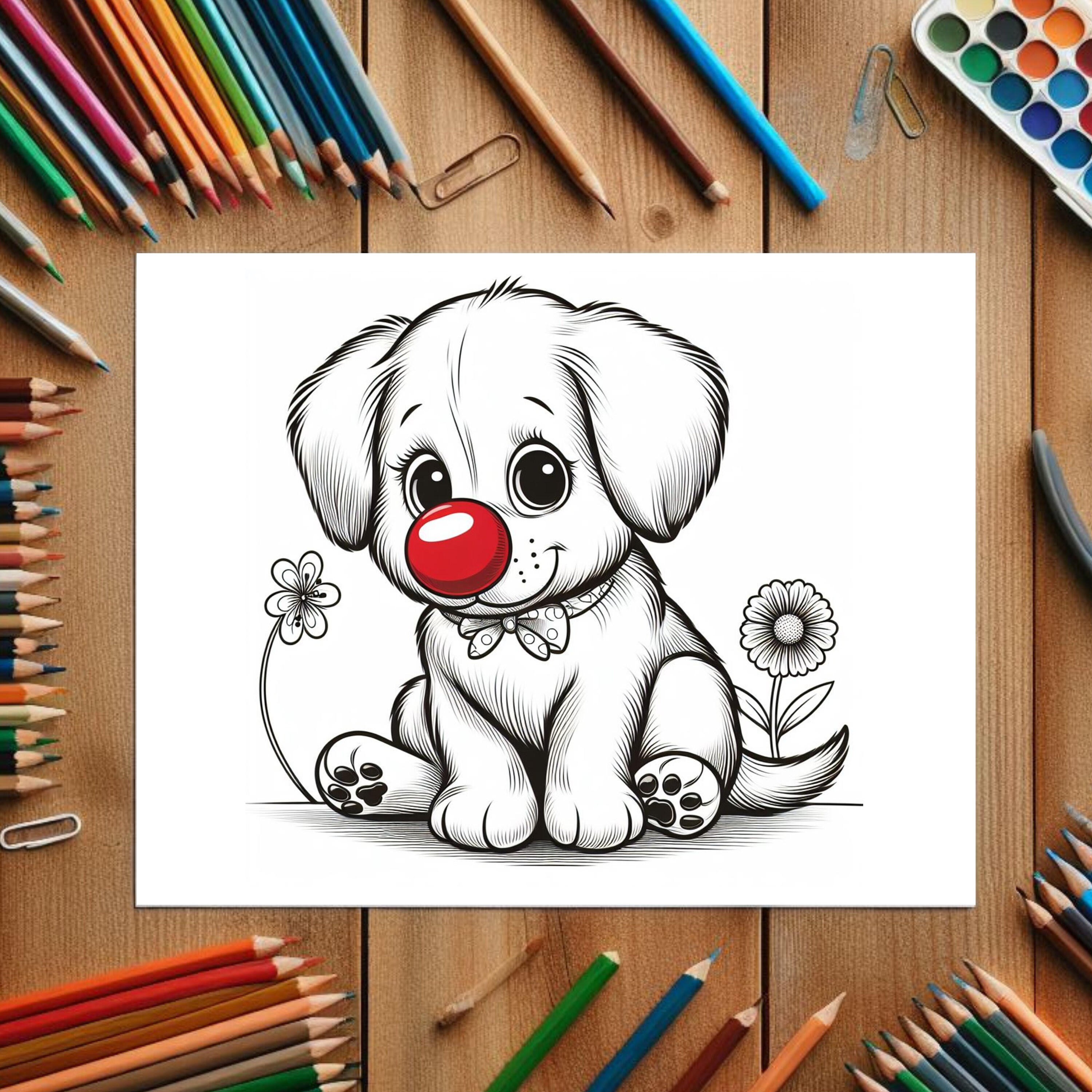 Red Nose Day Puppies COLOURING PAGES 21 Printable Coloring Pages, Fun ...