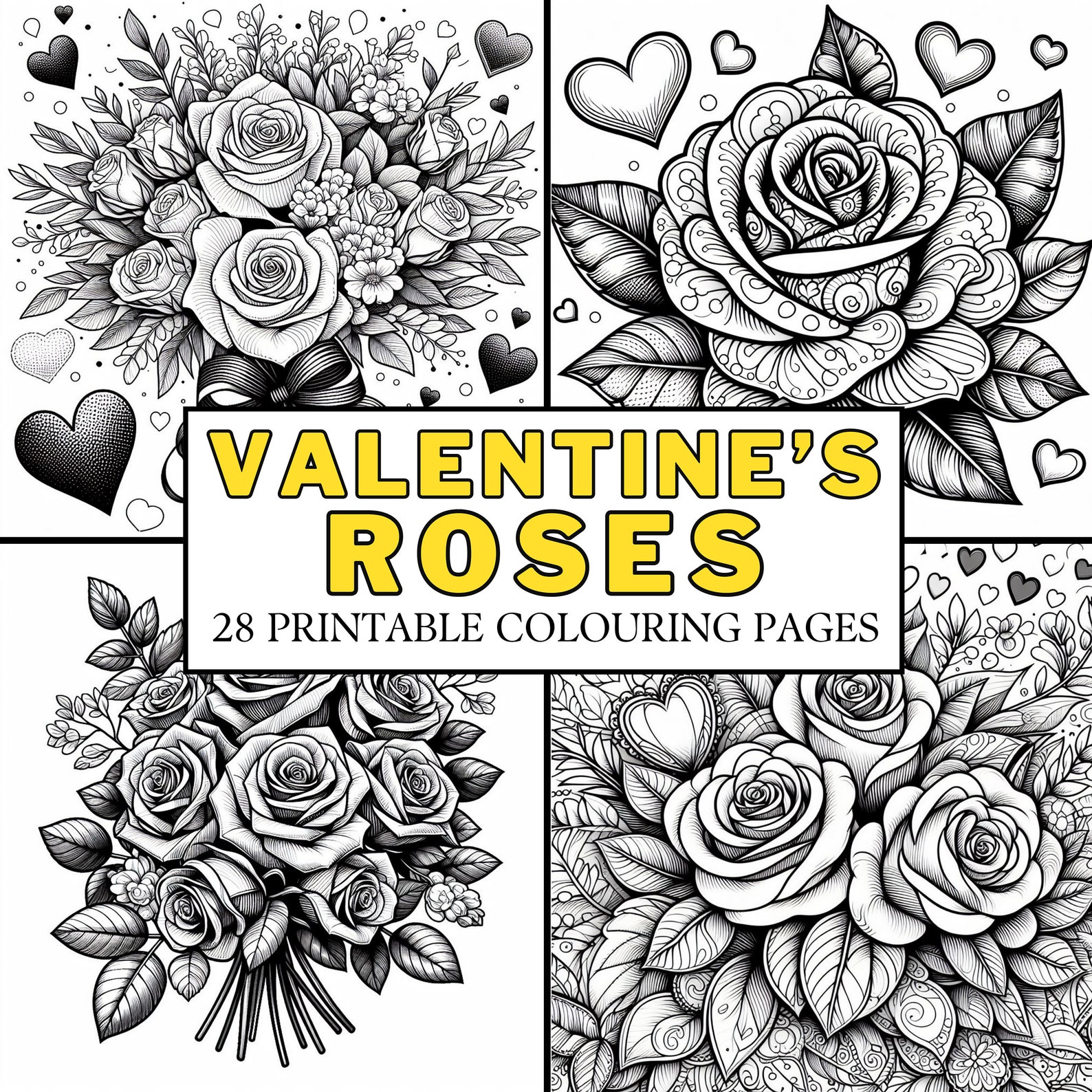 Valentine's Roses COLOURING PAGES 28 Printable Coloring Pages, Mother's ...