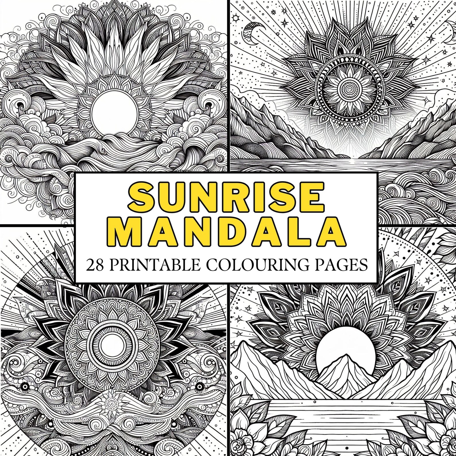 Sunrise Mandala COLOURING PAGES 28 Printable Coloring Pages, Relaxation ...