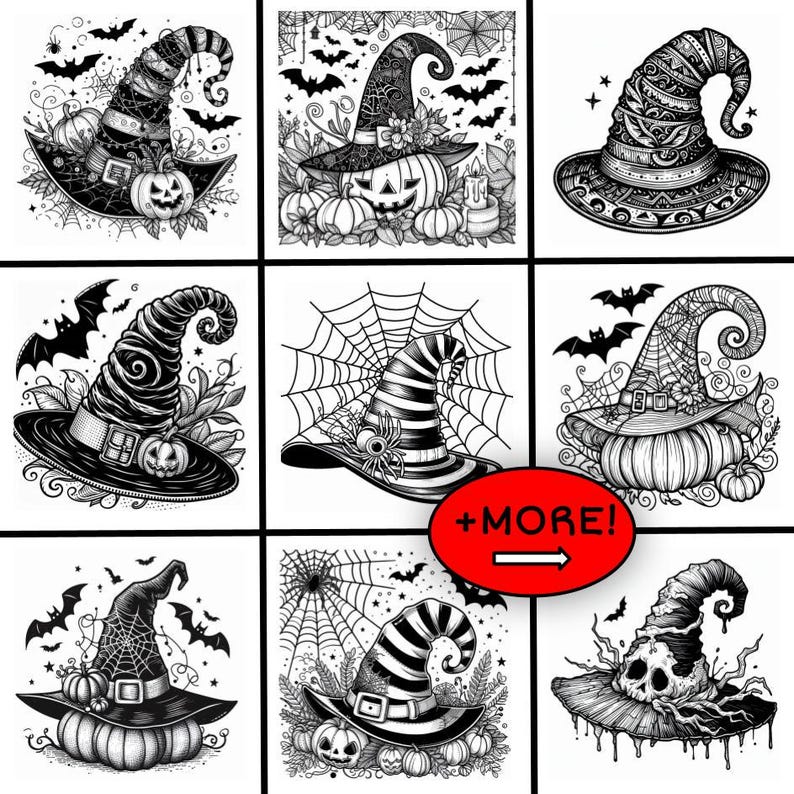 Halloween Hats COLOURING PAGES 25 Printable Coloring Pages, Fun Festive ...