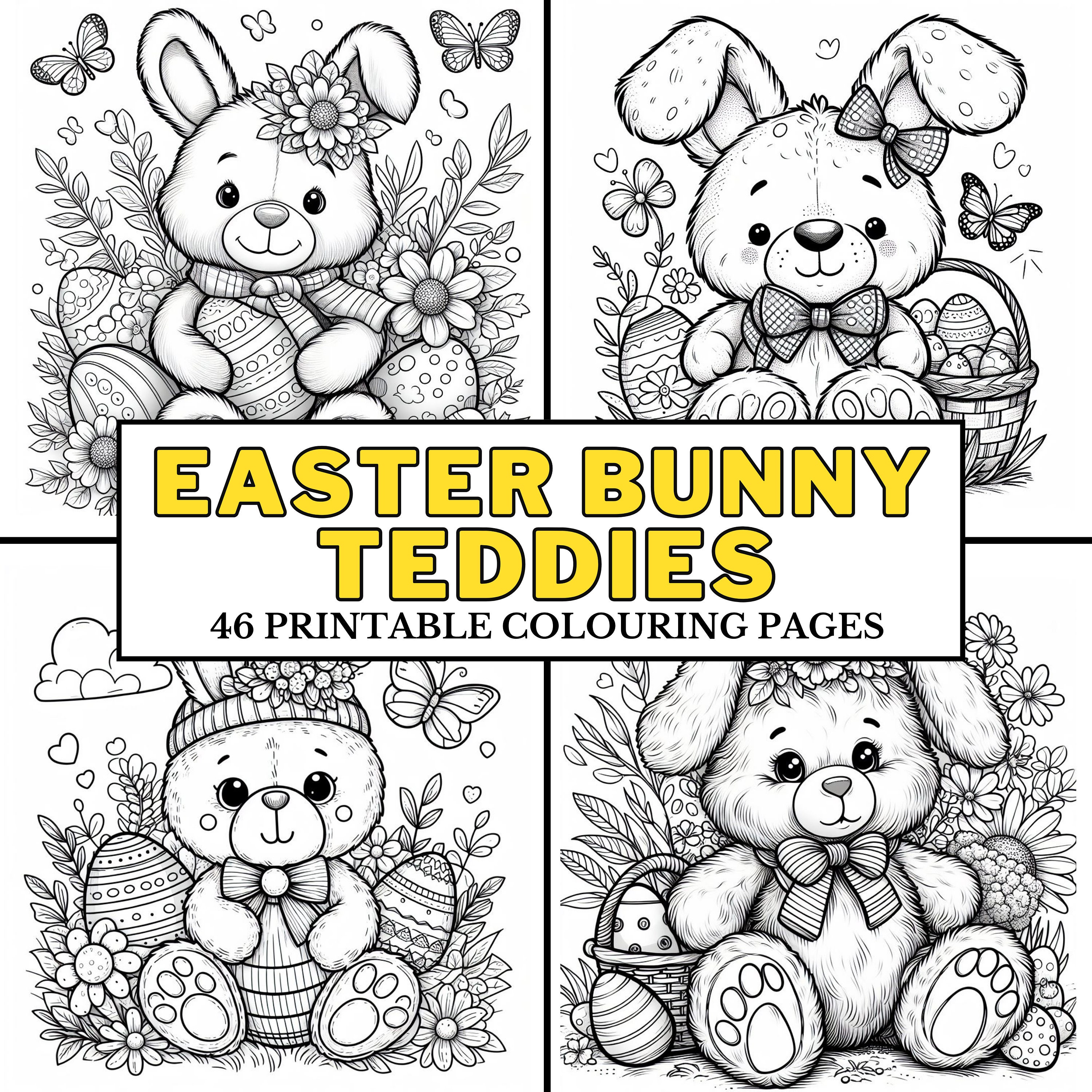 Easter Bunny Teddy Bears COLOURING PAGES 46 Printable Coloring, Cute ...