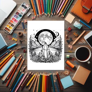 Moon Crystals COLOURING PAGES 30 Magic Spiritual, Astrology Celestial ...