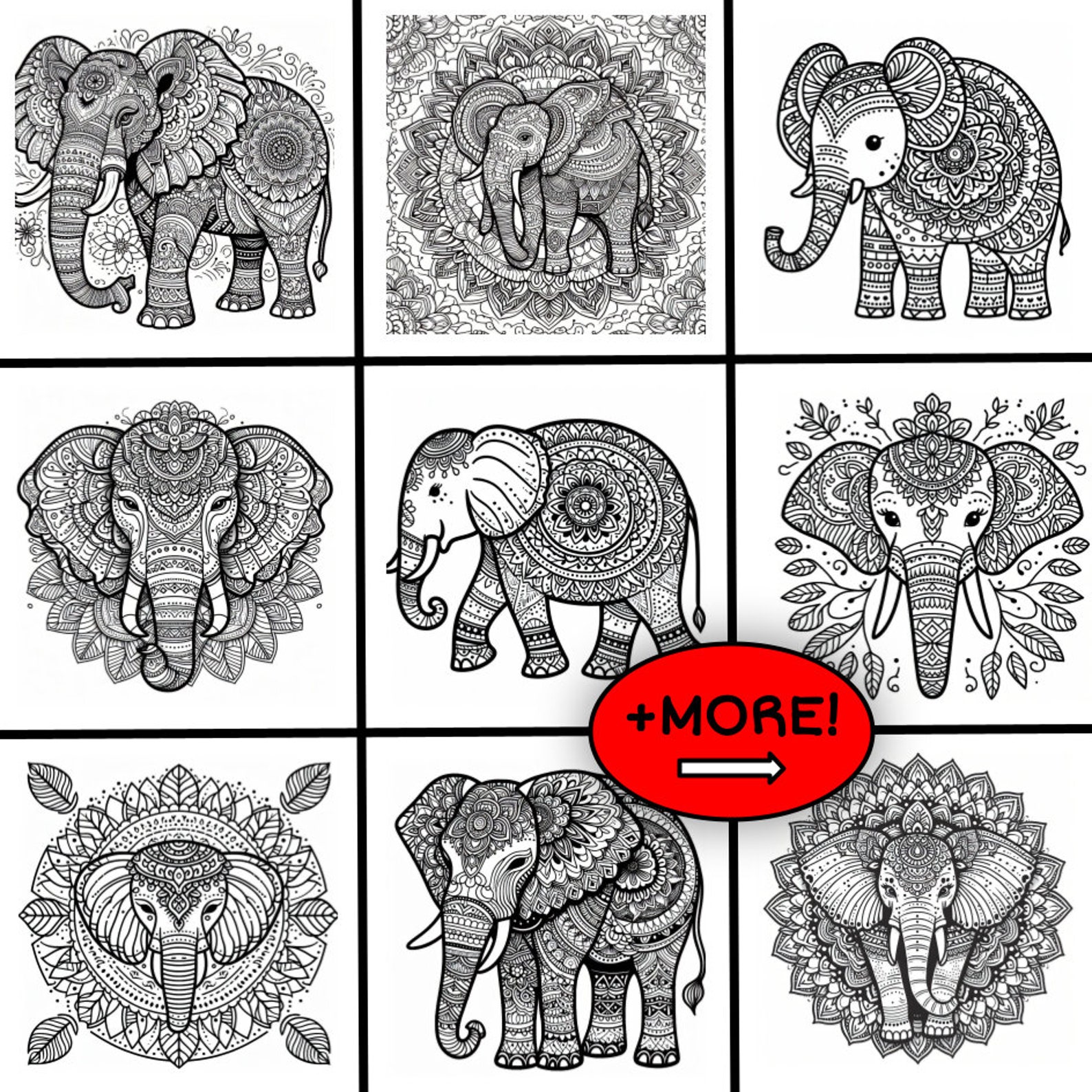 Mandala Elephants COLOURING PAGES 36 Printable Coloring Pages, Mindful ...