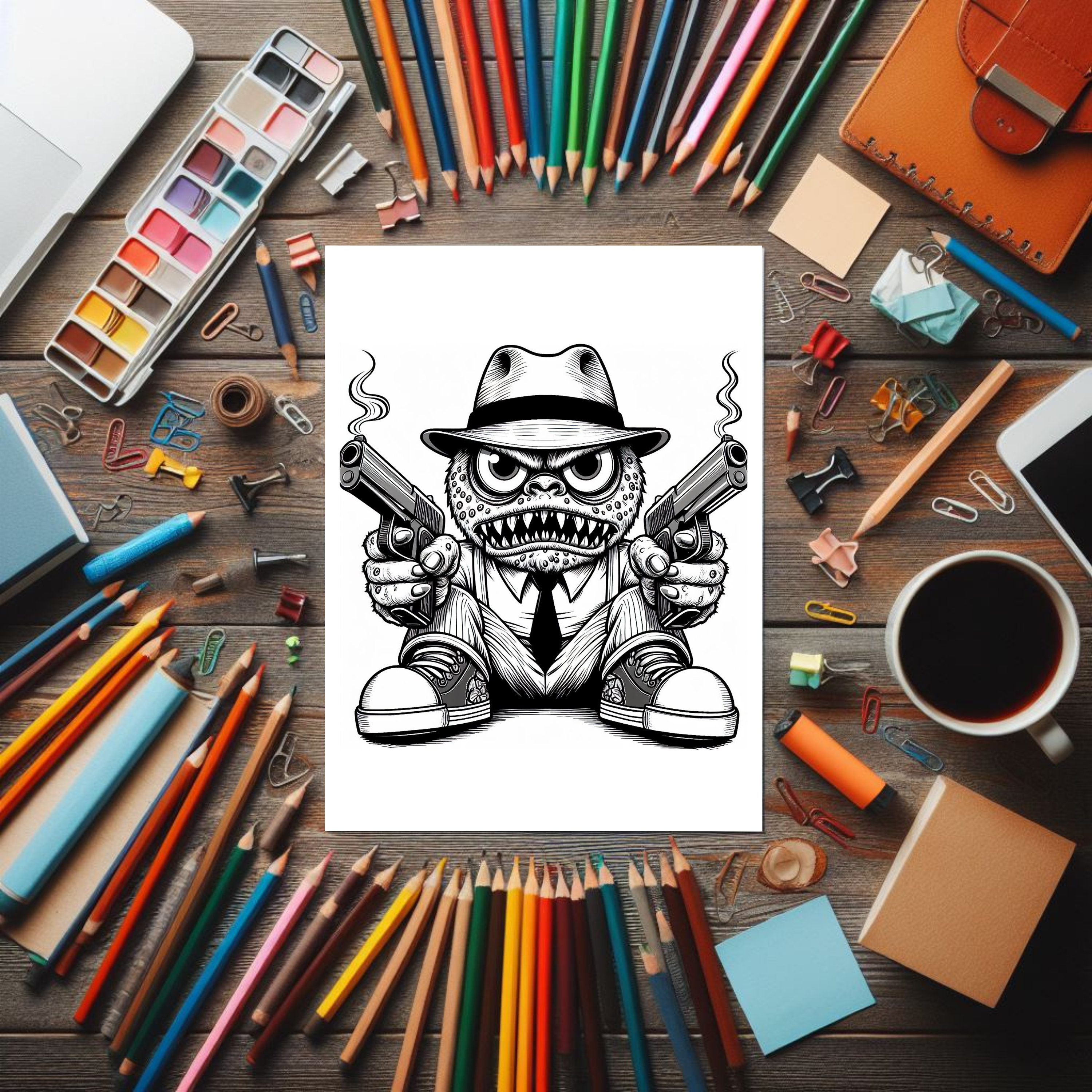 Gangster Monsters COLOURING PAGES, 24 Printable Coloring Pages, Funny ...