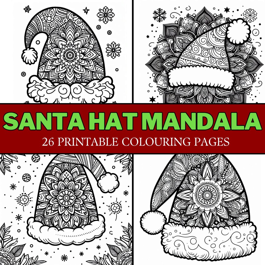 Santa Hat Mandala COLOURING PAGES 39 Printable Coloring Pages, Fun ...