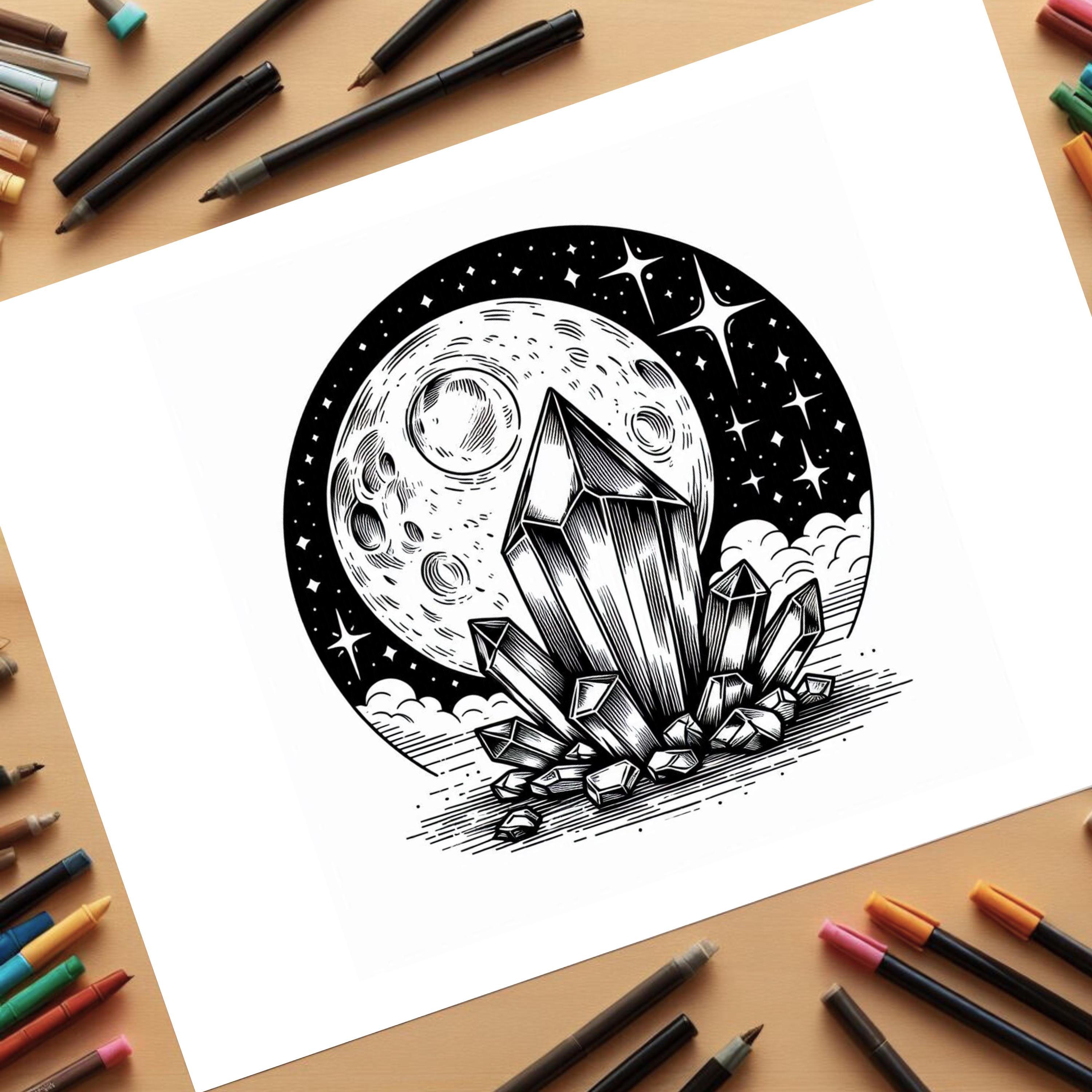 Moon Crystals COLOURING PAGES 30 Magic Spiritual, Astrology Celestial ...