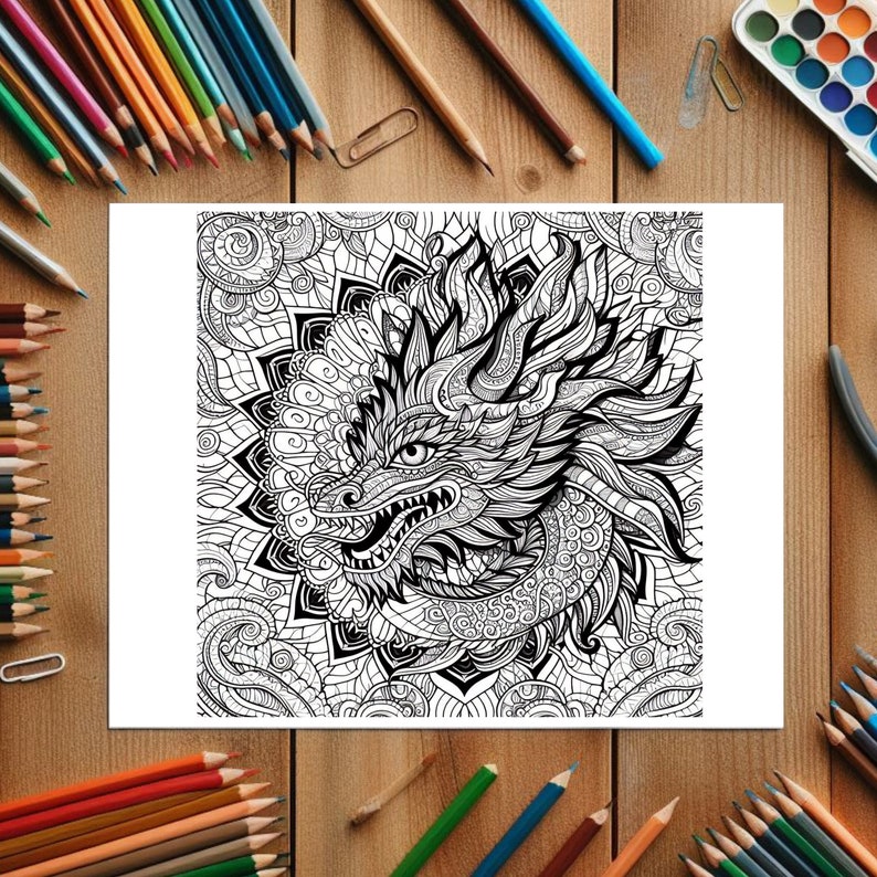 Mandala Dragon COLOURING PAGES 32 Printable Coloring Pages, Fantasy ...