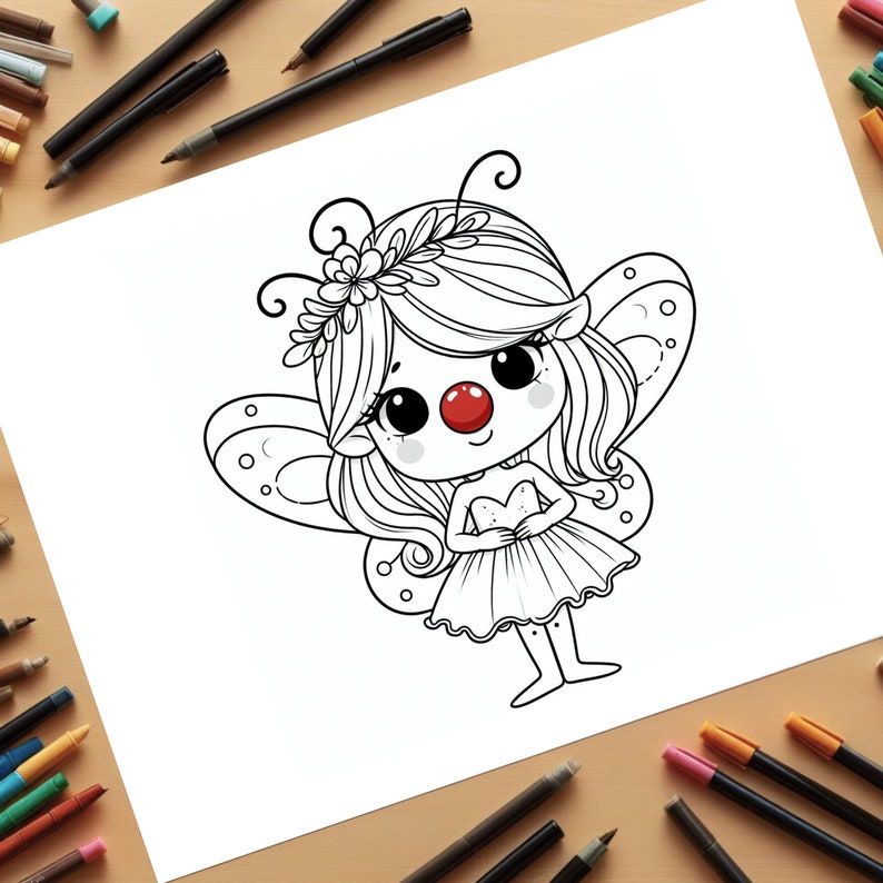Red Nose Day Fairies COLOURING PAGES 20 Printable Coloring Pages, Fun ...