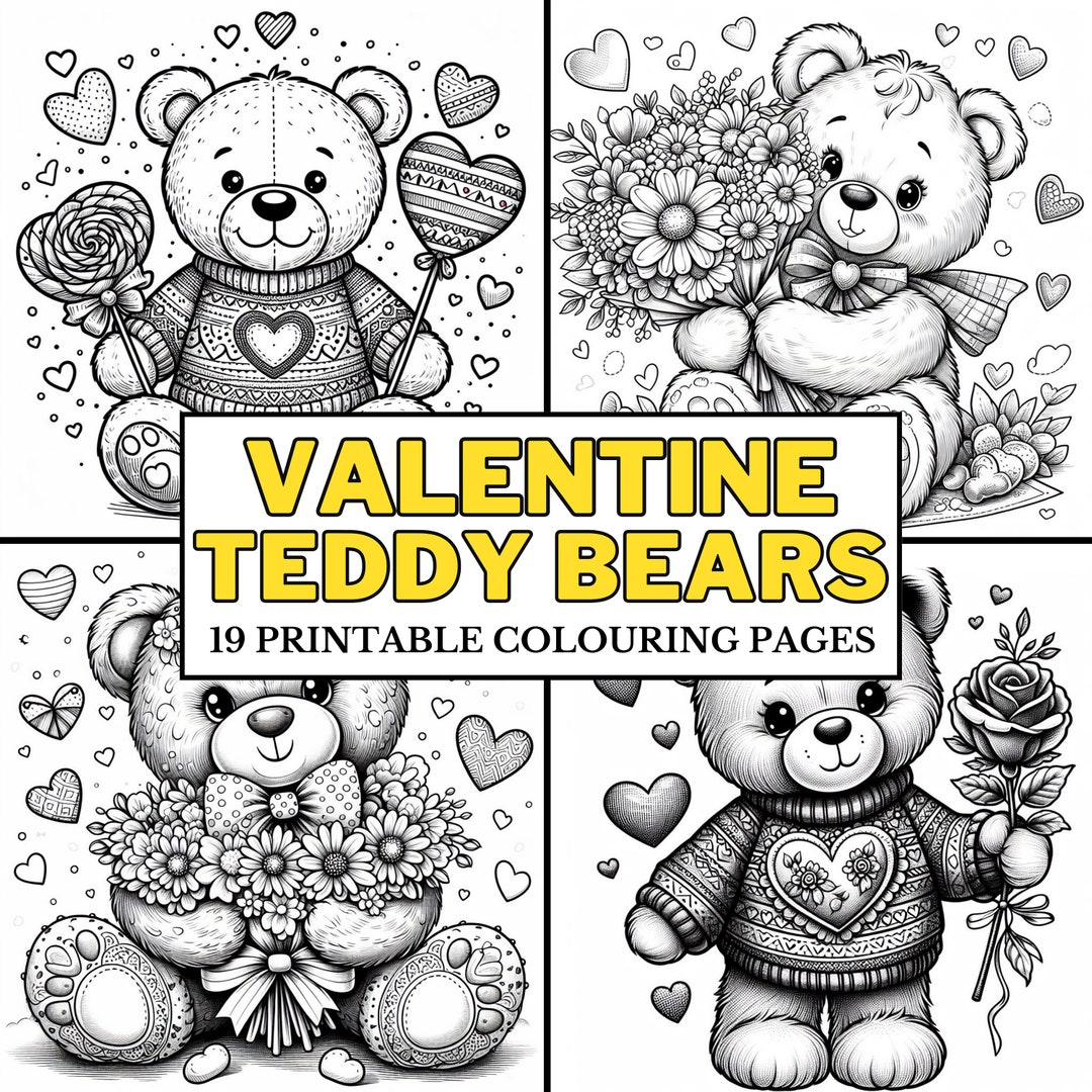 Valentine's Teddy Bears COLOURING PAGES 19 Printable Coloring Pages ...