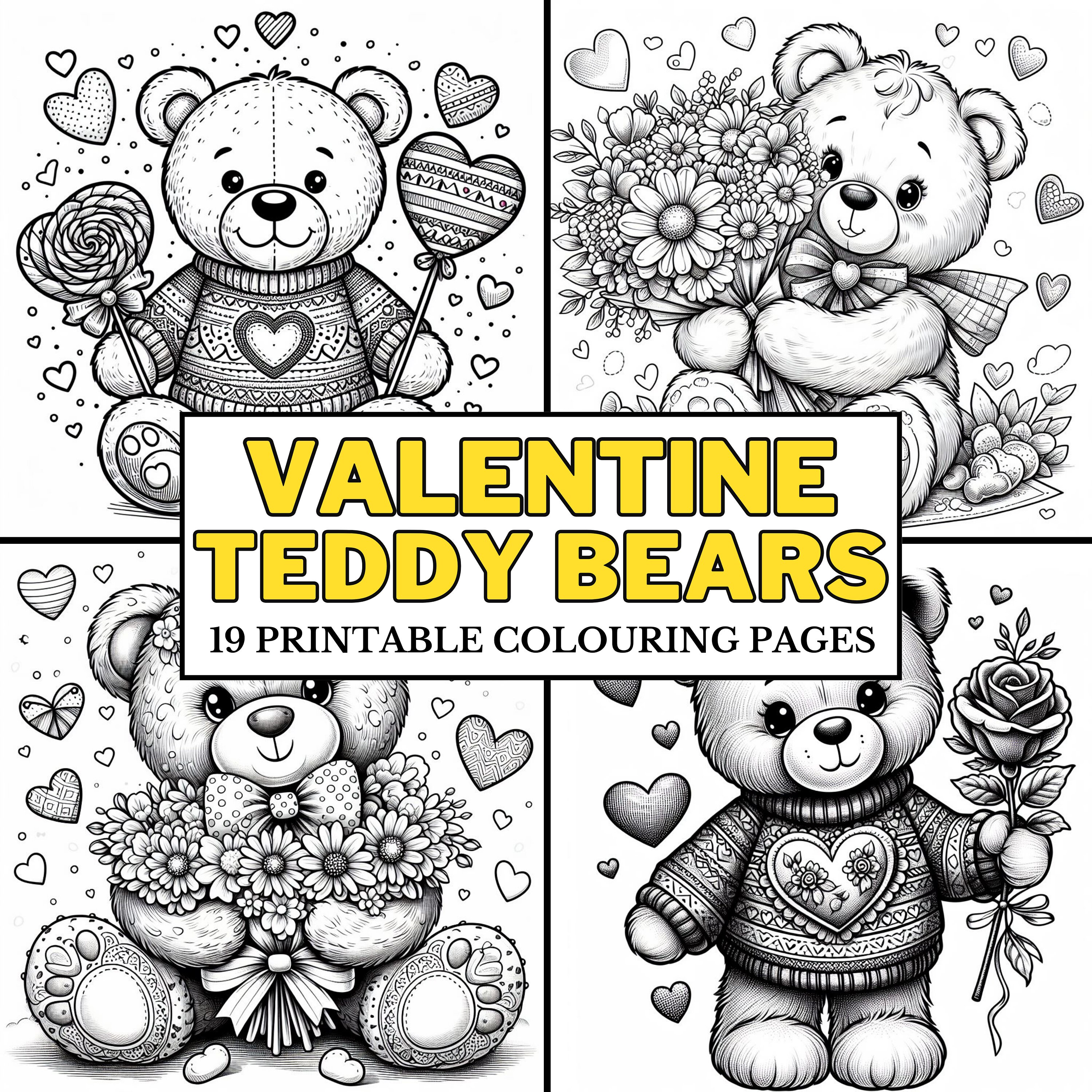 Valentine's Teddy Bears COLOURING PAGES 19 Printable Coloring Pages ...