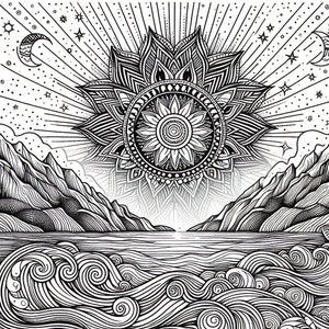 Sunrise Mandala COLOURING PAGES 28 Printable Coloring Pages, Relaxation ...