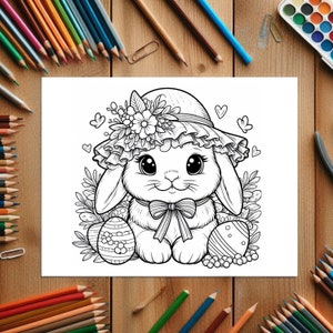 Easter Bunnies in Bonnets COLOURING PAGES, 26 Printable Coloring Pages ...