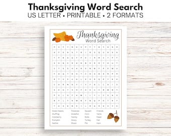 Thanksgiving Word Search Printable Printable Games for Kids - Etsy