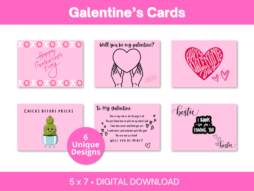 Printable Galentine's Day Cards Girly Valentines Day Cards - Etsy