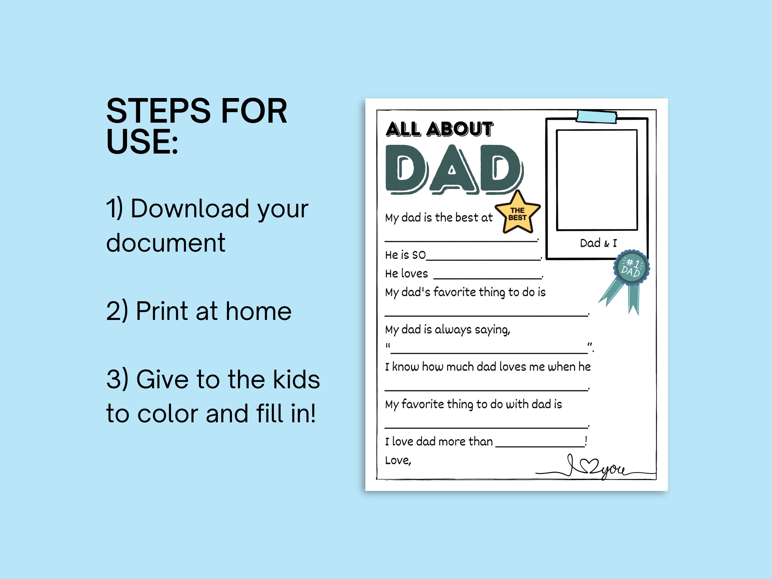 All About Dad Worksheet | Father's Day Activity for Kids | Dad ...