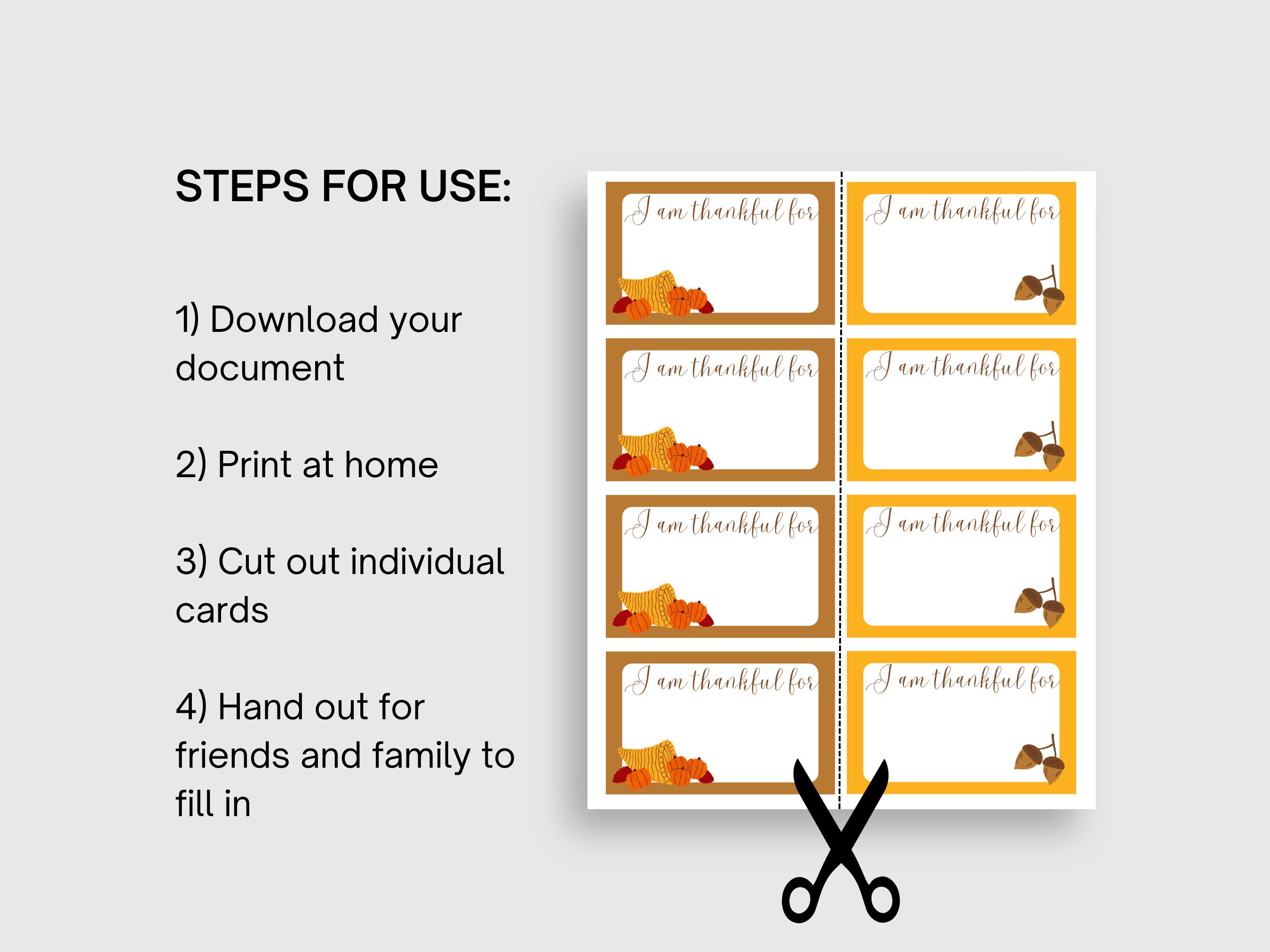 Thanksgiving Gratitude Cards Printable | I Am Thankful For - Etsy