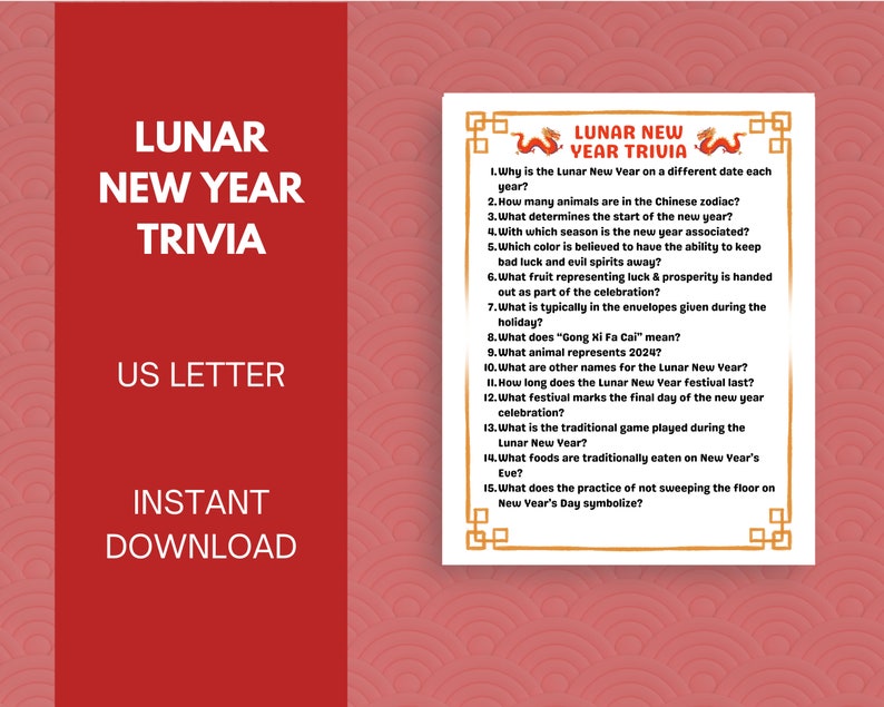 Lunar New Year Trivia Printable Game | Chinese New Year | Year of the ...