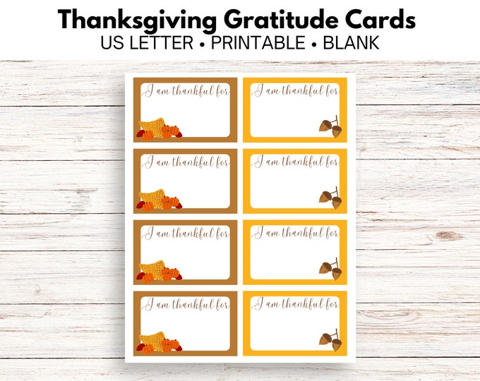 Thanksgiving Gratitude Cards Printable | I Am Thankful For - Etsy