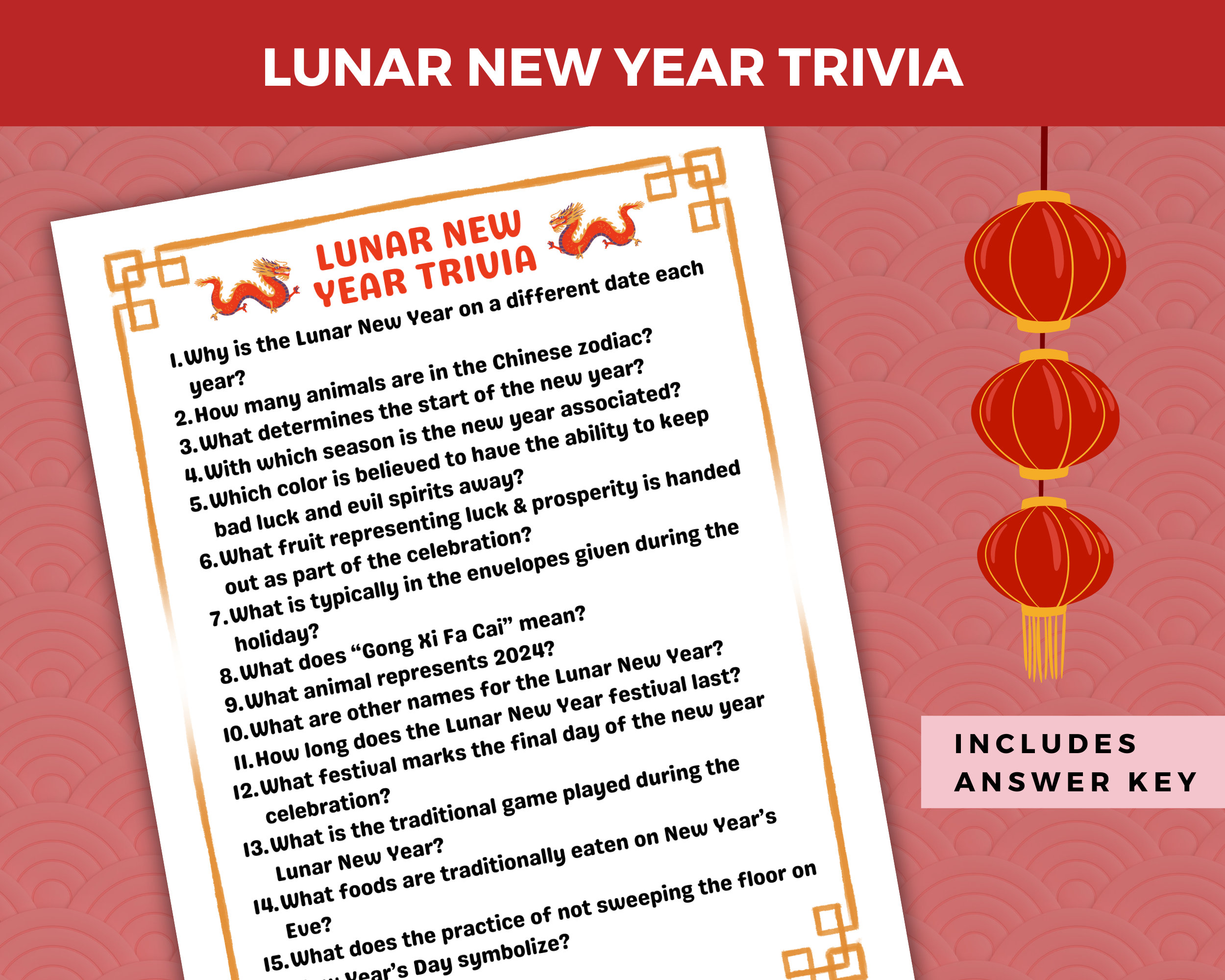 Lunar New Year Trivia Printable Game Chinese New Year Year of the ...