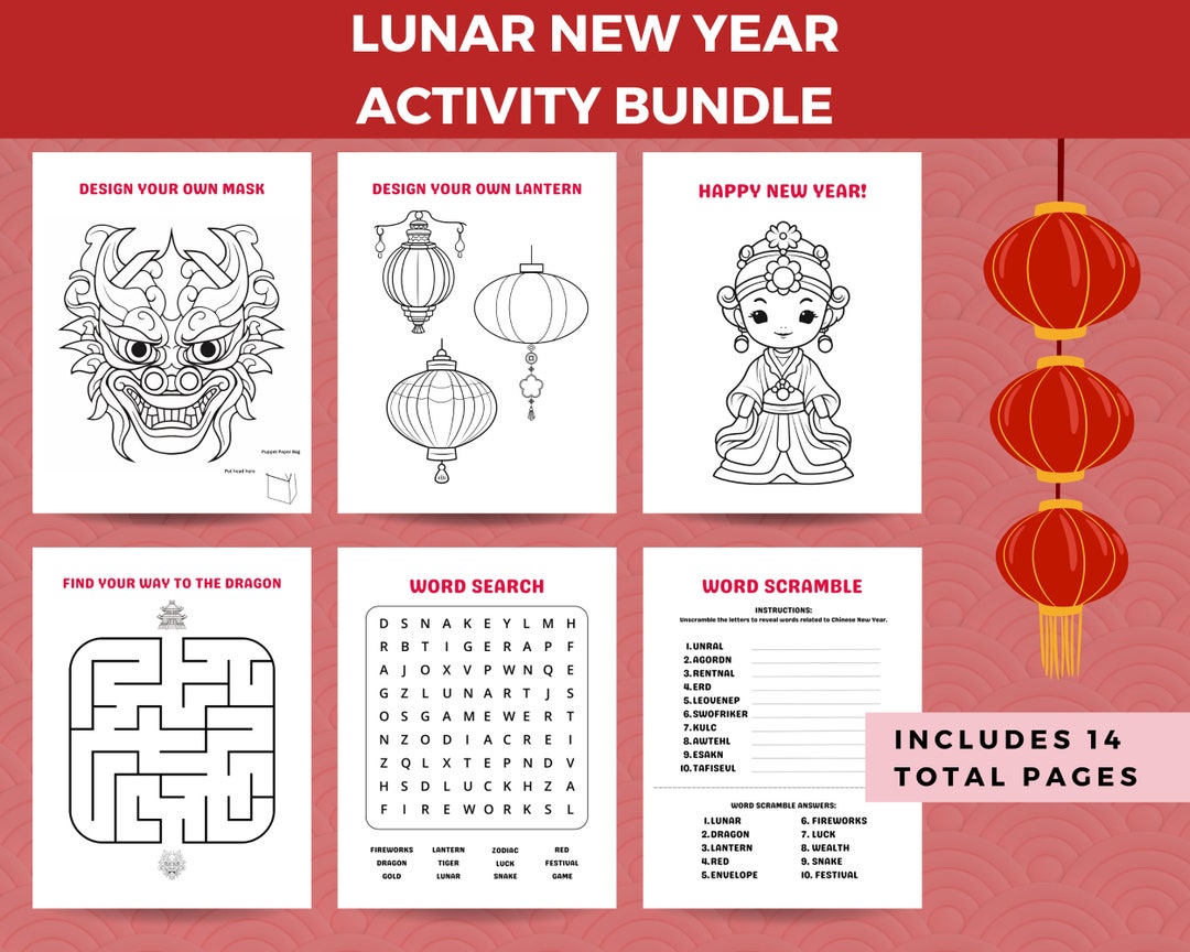 Lunar New Year Printable Activity Bundle | Chinese New Year Coloring ...
