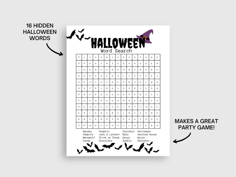 Halloween Word Search Printable Party Game - Etsy