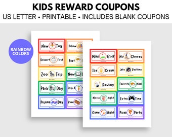 Kids Reward Coupon Printable, Reward Coupon Booklet, Birthday Coupon ...