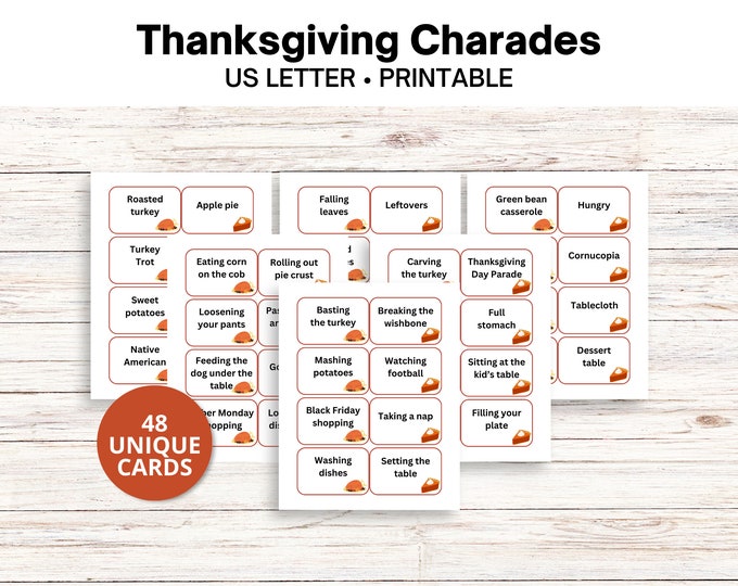 Autumn Charades Party Game Printable - PDF Printable - 32 Different ...