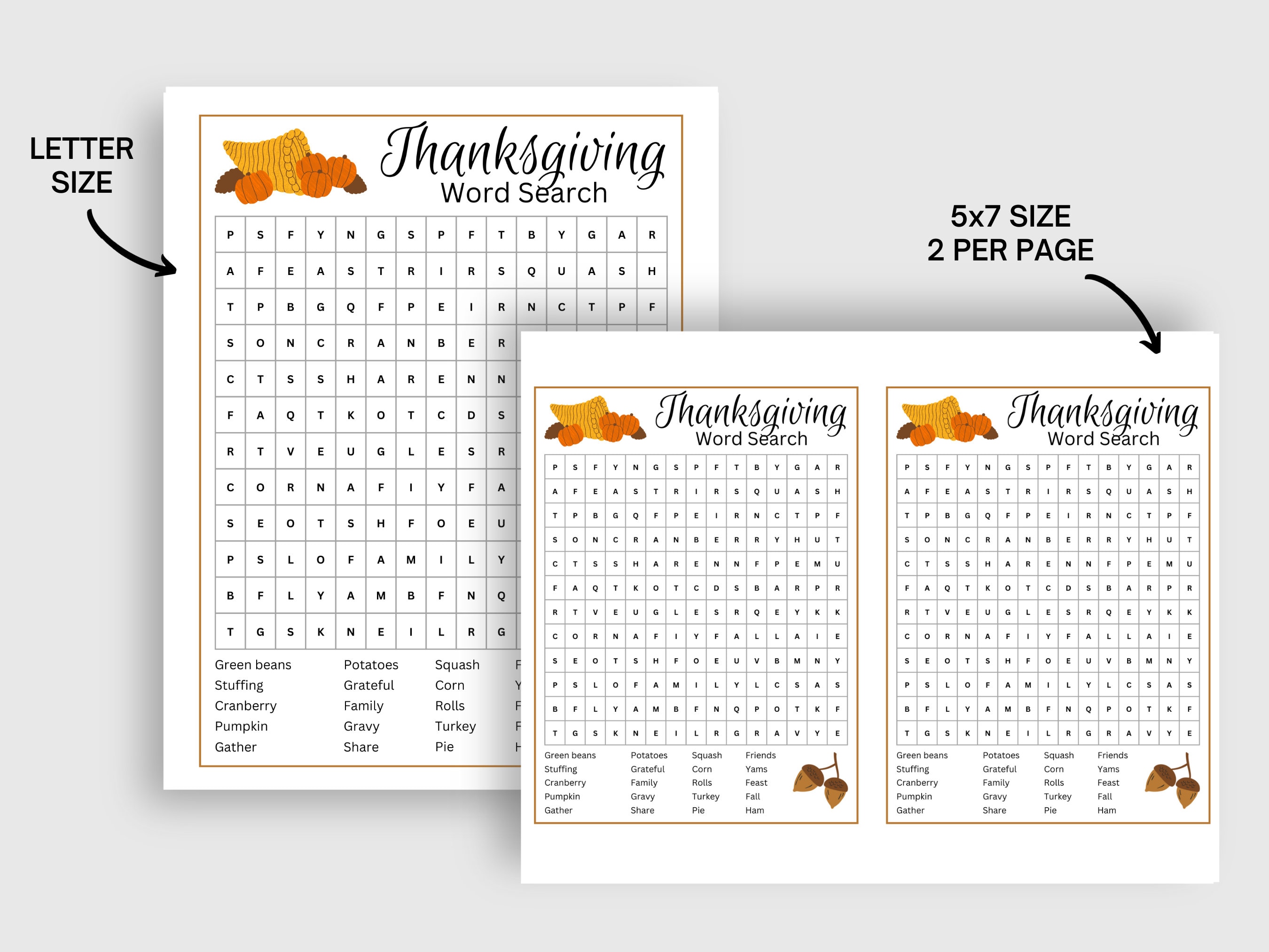 Thanksgiving Word Search Printable Party Game - Etsy