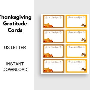 Thanksgiving Gratitude Cards Printable | I Am Thankful For - Etsy