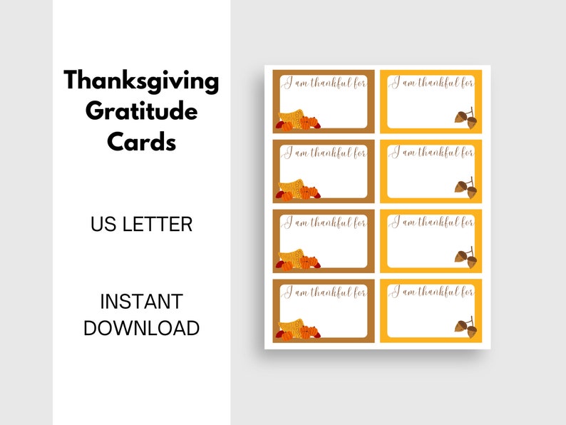 Thanksgiving Gratitude Cards Printable | I Am Thankful For - Etsy